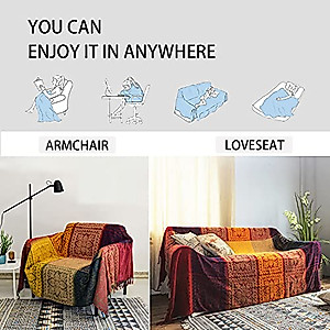 CUEERBOT Bohemian Throw Blankets Colorful Boho Sofa Throw Cover Chenille Jacquard Tassels Reversible Woven Aztec Blankets for Couch Bed Red 60" x 75"