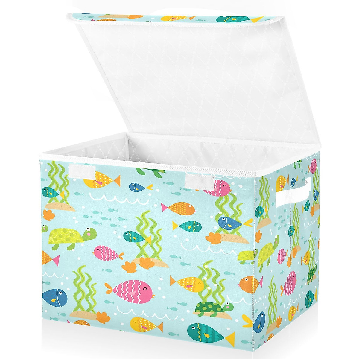 YETTASBIN Ocean Animals Storage Basket with Lid and Handles, Large Collapsible Fabric Storage Bins Durable Storage Organizer for Shelves, Closet, Bedroom, School, Office, Home Decor