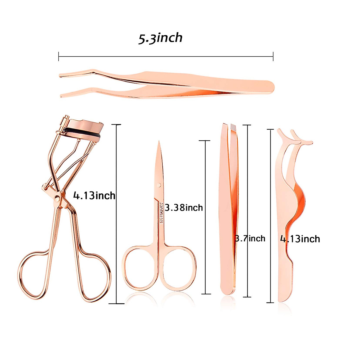 Arroyner 5 Pieces Eyelash Applicator Tool False Eyelashes Applicator Eyebrow Curler Eyebrow Scissors (Rose Golden)