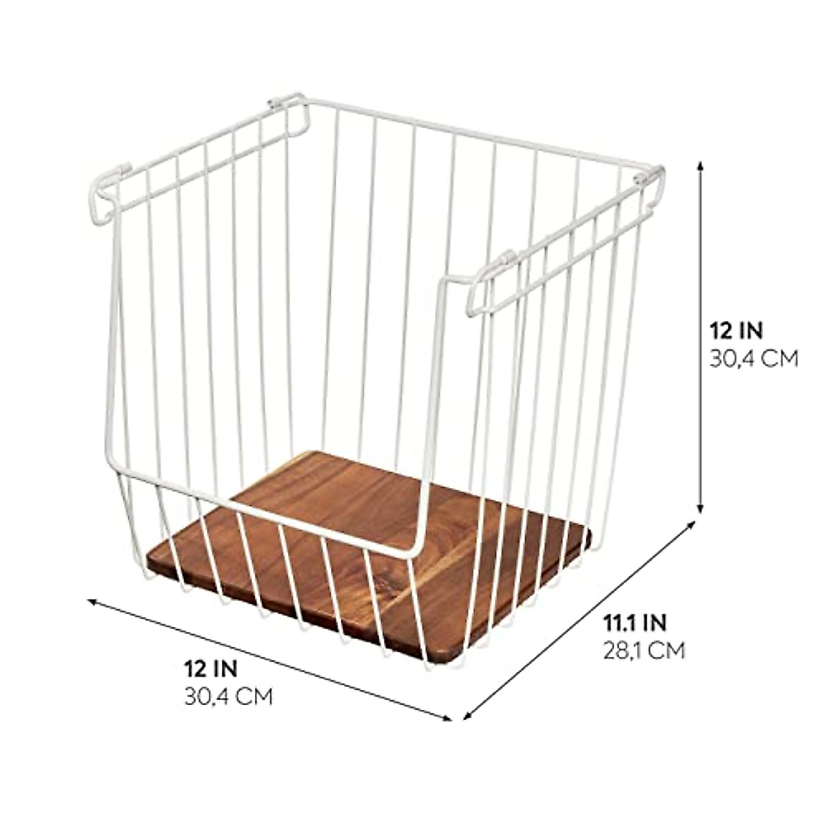 iDesign The Ría Safford Collection Open Front Wire Basket with Acacia Wood, 12" x 12" x 12"