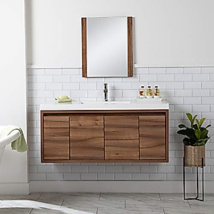 Spring Mill Cabinets Kelby 48 Inch Modern Floating Bathroom Vanity with White Single Sink Top, 2-Door Cabinet, 2 Soft-Close Drawers, 48.5" W x 18.75" D x 22.25"
