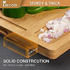 Bamboo Cutting Boards for Kitchen, (Set of 3) Kitchen Chopping Board with 3 Built-In Compartments and Juice Groove Heavy Duty Serving Tray Wood Butcher Block and Wooden Carving Board with Hole