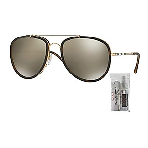 BURBERRY BE3090Q 10525A 58M Brushed Gold/Matte Dark Havana/Light Brown Mirror Dark Gold Pilot Sunglasses For Men+ BUNDLE with Designer iWear Complimentary Care Kit