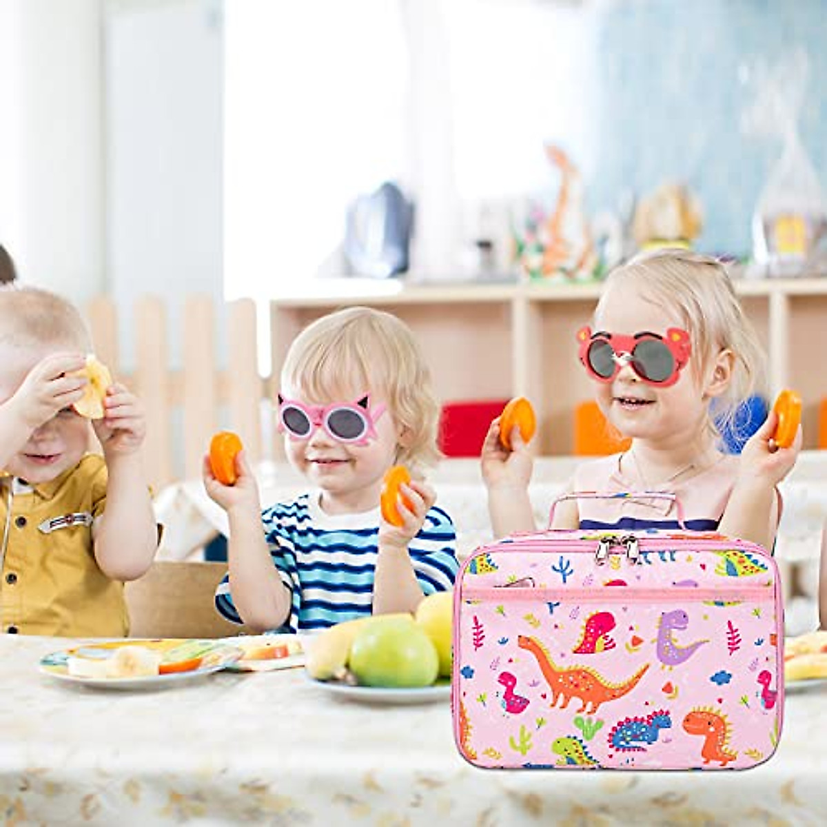 CAMTOP Kids Backpack for Girls School Bookbag with Lunch Box Set for Preschool Kindergarten Elementary (Colorful-Dinosaur)