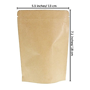SumDirect Kraft Stand Up Pouches - 50 Pack 5x7 Inch Ziplock Food Storage Reusable Bags with Foil Lined for Home or Business (Brown)