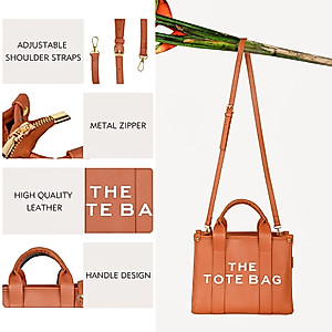 JQAliMOVV Tote Bag for Women, Trendy Leather Tote Bag Small Personalized Top Handle Crossbody Handbags for Work Travel (Brown)