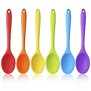 GothaBach 6 Pack 10.8'' Large Silicone Spoons, Heat Resistant Silicone Basting Spoons, Non-Stick Serving Spoon for Mixing, Buttering and Tasting