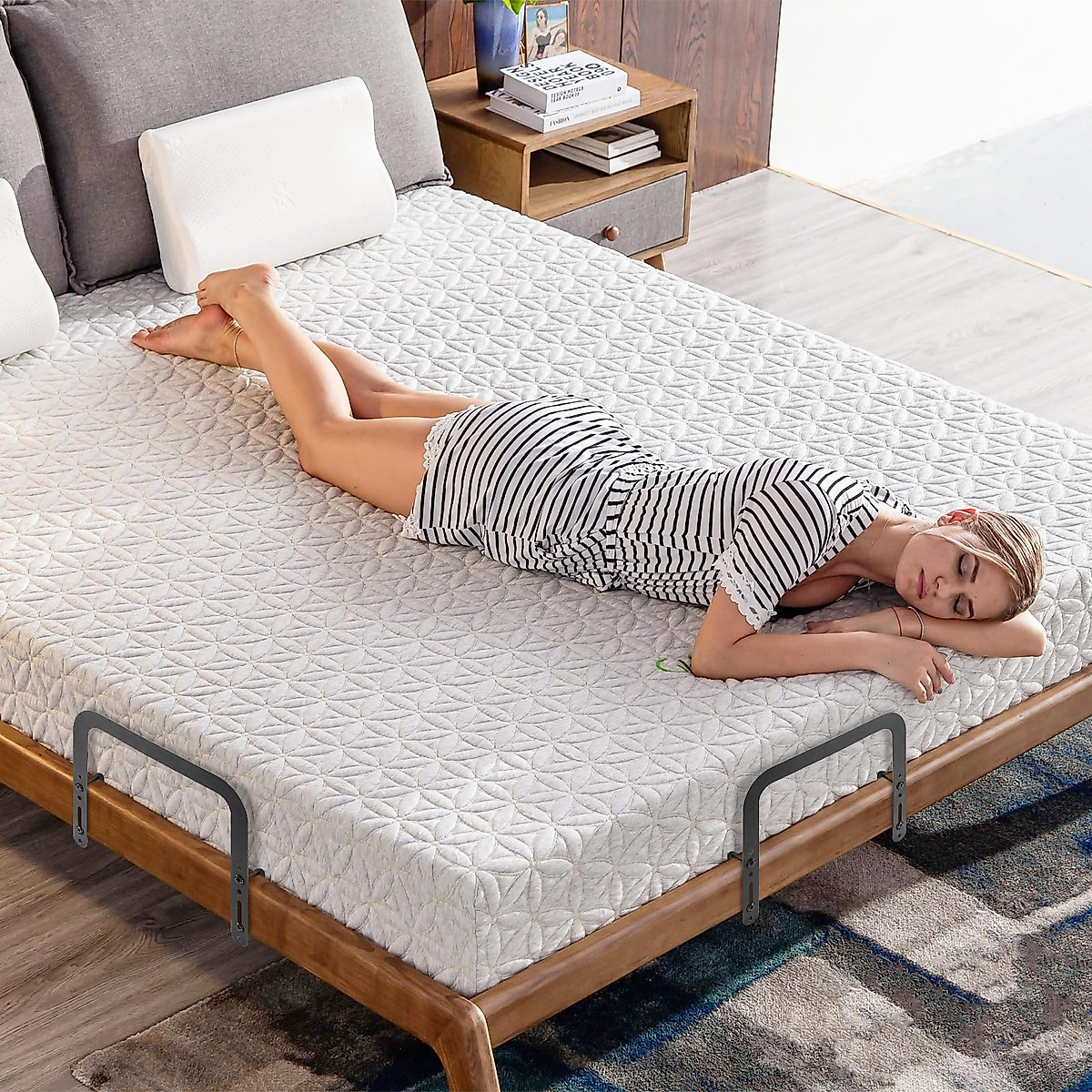 Rasugarlary Mattress Retainer Bar Keep Mattress Stopper from Sliding, 12 Pcs Adjustable Non Slip Mattress Slide Stoppers Holder in Place Metal Mattress Gripper, Black