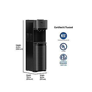 Brio CLBL520SCBLK Self-Cleaning Bottom Load Water Cooler Dispenser for 3 & 5 Gallon Bottles – Hot, Room & Cold Spouts, Child-Safety Lock, LED Display & Night Light, Black Stainless Steel