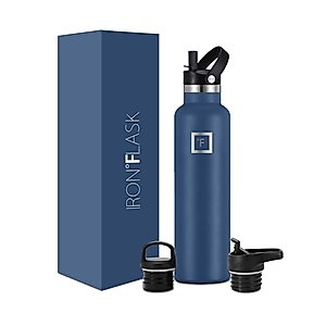 IRON °FLASK Sports Water Bottle - 3 Lids (Narrow Straw Lid) Leak Proof Vacuum Insulated Stainless Steel - Hot & Cold Double Walled Insulated Thermos, Durable Metal Canteen - Twilight Blue, 24 Oz