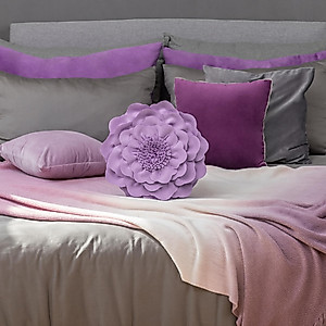 JWH Hand Crafted Flower Throw Pillow Cover Decorative Floral Pillow Case Round Cushion Stereo Pillowcase for Bedroom Bed Couch Living Room 14 Inch Purple Lilac