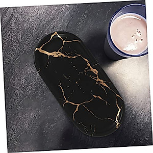 Cabilock 1pc Ceramic Dish Black Marble Tray Serving Platters Beverage Serving Tray Dessert Platter Ceramic Serving Plate Trays Serving Dishes Fruit Serving Dish Snack Storage Box Household