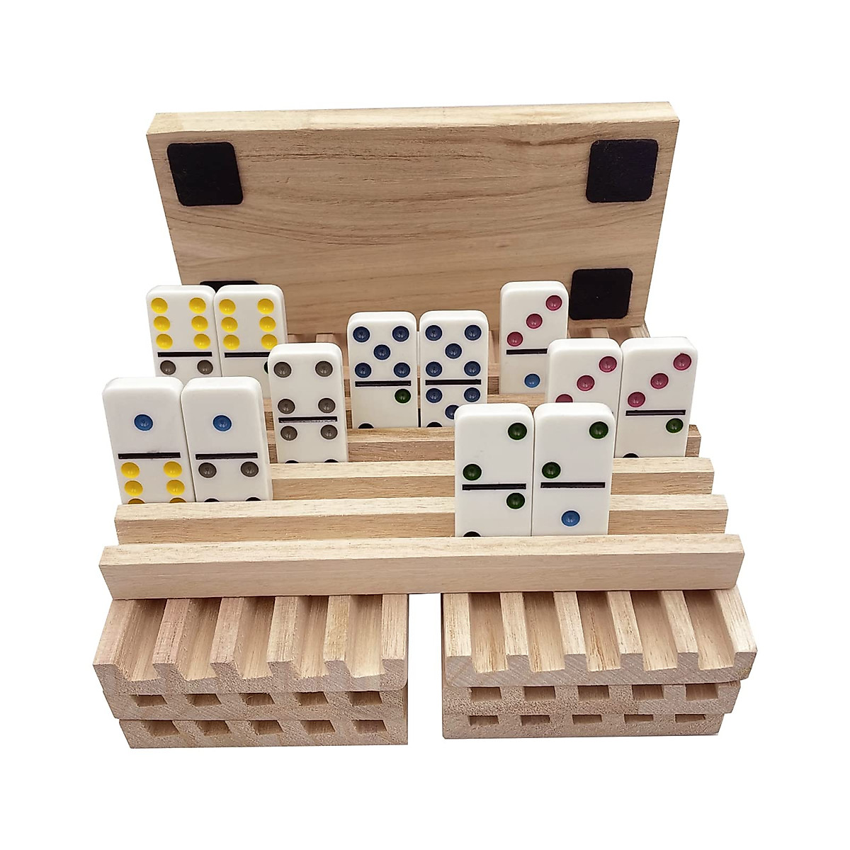 SUTIMSHE Set of 8 Mexican Train Domino Trays,Natural Wood Domino Racks, Domino Tiles Holders,Chickenfoot and Other Dominoes Games,Dominoes NOT Included