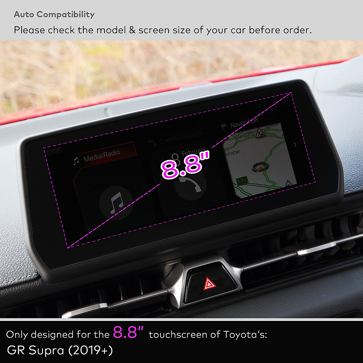 INNOSURE Tempered Glass Screen Protector for Toyota GR Supra 2020/2021/2022/2023/2024/2025 2.0 3.0 3.2 A90 A91 MK5 8.8" Touchscreen Anti Glare (Matte)