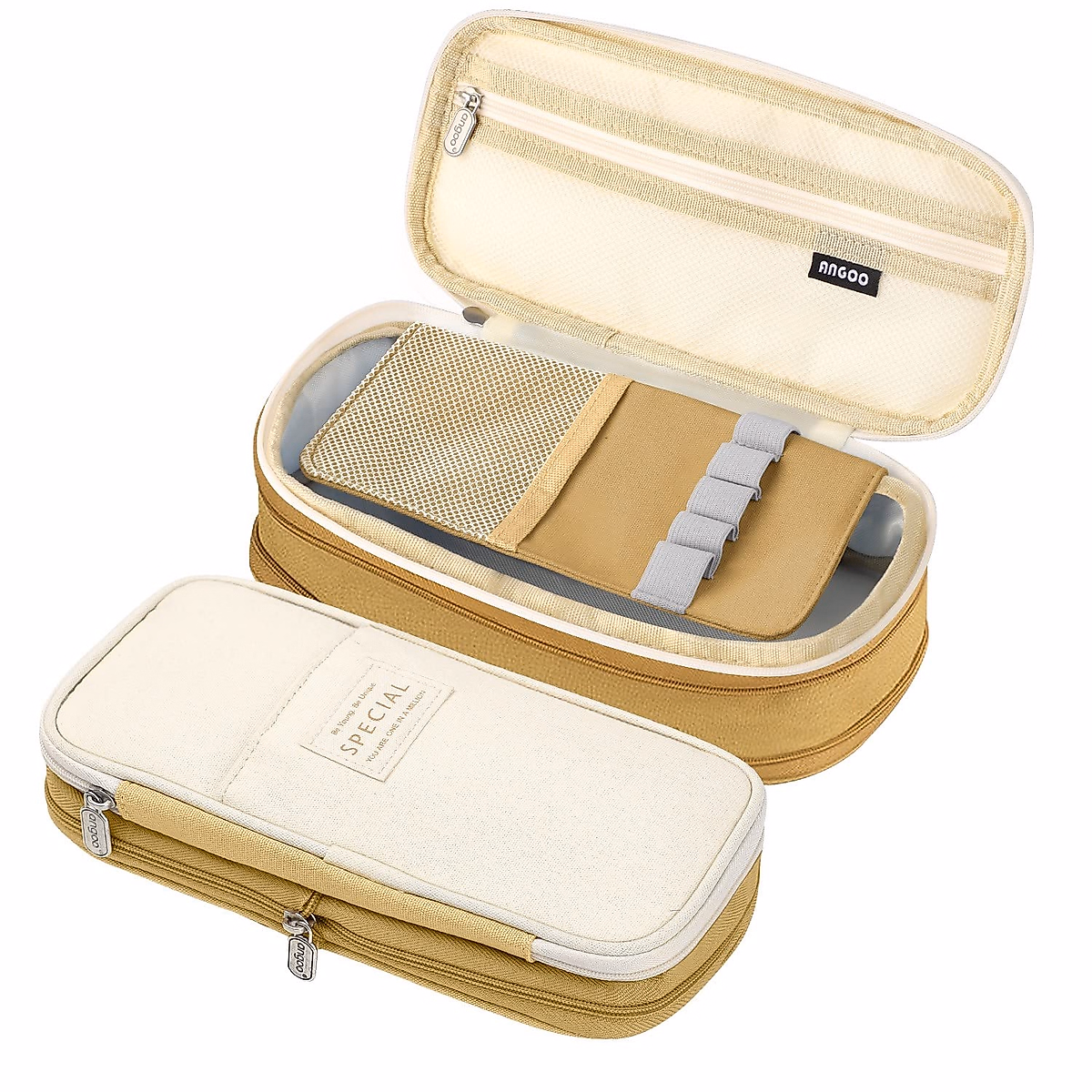 LHMTQVK Large Pencil Case Pencil Pouch Can Expand Pencil Bag Big Capacity Pencil Bag Large Storage Pouch Pencil Case Aesthetic Pencil Cases for Adults Cute Pencil Pouch (khaki beige)