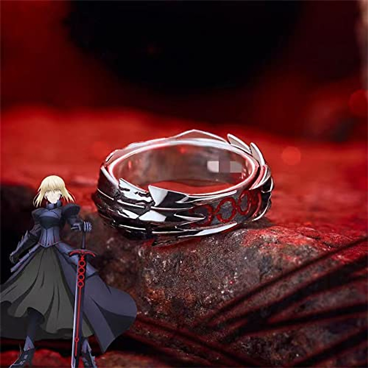 Anime Fate Stay Night Ring Necklace/Ring Black Saber Armour Cosplay Adjustable Opening Jewelry Prop Accessories Christmas Gift Set