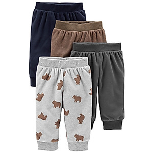 Simple Joys by Carter's Baby 4-Pack Fleece Pants, Brown/Dark Grey/Light Grey Bear Print/Navy, 3-6 Months