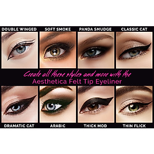 Aesthetica Felt Tip Liquid Eyeliner Pen - Fast-drying Waterproof & Smudge Proof Eye Liner (Jet Black)