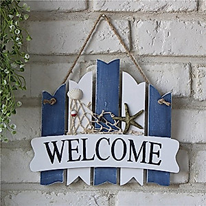 VOSAREA Welcome Wooden Fishing Net Sea Star Hanging Mediterranean Style Nautical Wall Decor Beach Theme Cafe Decoration