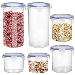 OMISTAR 6PCS Plastic Food Storage Jars with Airtight Lids, 50oz 27oz 20oz Round Airtight Plastic Canisters, Meal Prep Food Storage Container Set, BPA Free PP Pantry Organizers