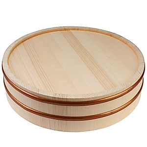 Kichgather Wooden Sushi Rice Bowl with Lid Hangiri Sushi Oke Sushi Rice Mixing Tub (14.2 ” with lid)