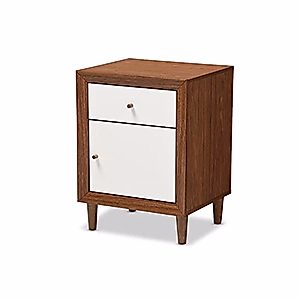 Baxton Studio FP-6783-Walnut/White-NS Nightstand, Medium, White and Walnut