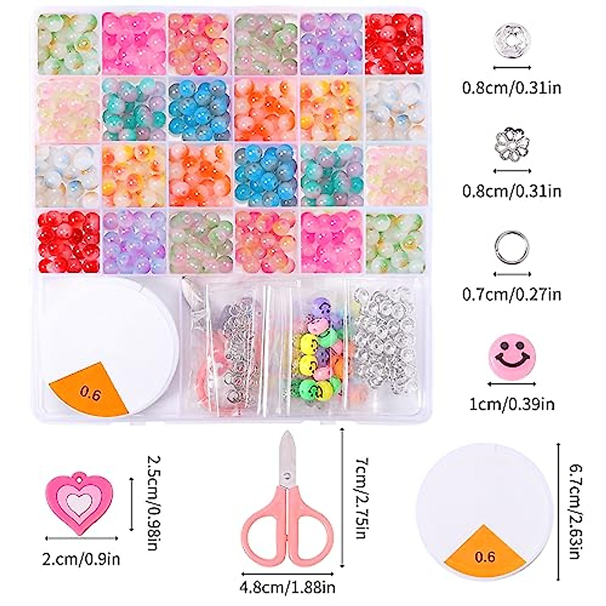 710PCS Glass Beads for Bracelet Making Kit Crystal Beads with Accessories, 8mm Glass Beads for Jewelry Making, Art Round Gemstone Bead DIY for Beading Necklace Adults Beginners