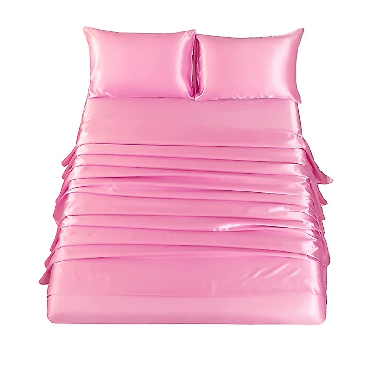 Sfoothome Twin Satin Sheets [3-Piece, Pink] Hotel Luxury Silky Bed Sheets - Microfiber Sheet Set, Wrinkle, Fade, Resistant - Deep Pocket Fitted Sheet, Flat Sheet, Pillow Cases