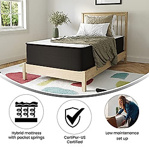 Flash Furniture Dream 12 Inch Hybrid Mattress in a Box, High Density Foam and Pocket Spring Mattress, CertiPur-US Certified Foam, Twin, White/Gray