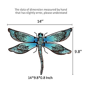 LIFFY Metal Dragonfly Wall Decor - Outdoor Wall Decor Garden Dragonfly Decor for Patio - Dragonfly Metal Wall Art for Living Room, Bedroom, Dragonfly Gifts(14inch, Metal&Glass)
