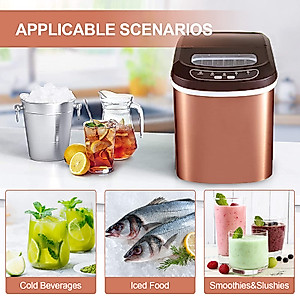 Hicer Counter top Ice Maker Machine with Self-Cleaning- 2 Size Bullet Shaped Ice,9 Cubes Ready in 6-8 Minutes,26LBS/24H-with Ice Scoop and Basket,for Home/Kitchen/Bar/Office (Bronze)