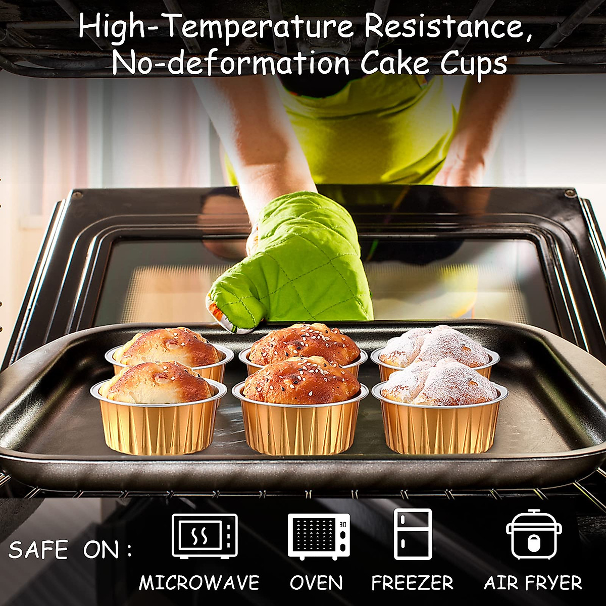 150 Pcs Aluminum Foil Baking Cup Disposable Ramekins with Lids 5oz Mini Cupcake Liners Flan Mold Mini Cake Pans with Lids Disposable Cake Tins for Pudding Desert Creme Brulee (Gold, Silver)