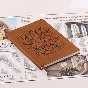 LBWCER Christian Gifts Faith Can Move Mountains Leather Notebook for Friends Son Daughter Religious Birthday Christmas for Dad Mom (with god)