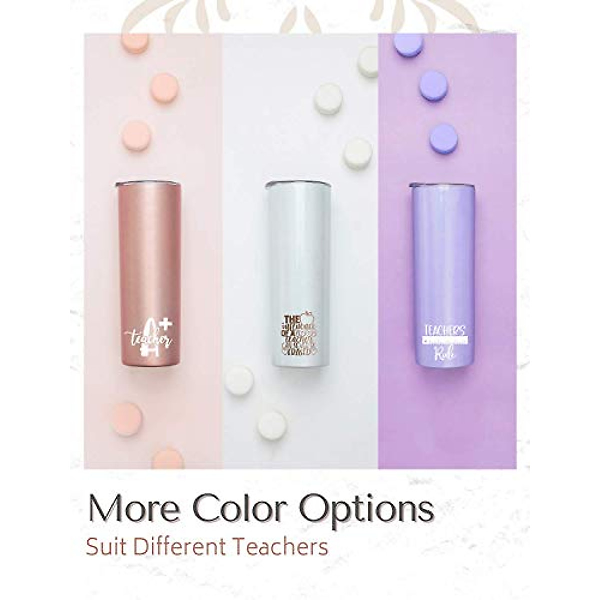 Onebttl Teacher Appreciation Gifts 20oz Skinny Tumbler with Lid and Straw for Christmas, Appreciation Day, End of Term from Students - Rose Gold