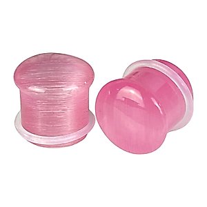 Pair of Pink Cat Eye Stone Single Flare Plugs (STN-720) (6g (4mm))