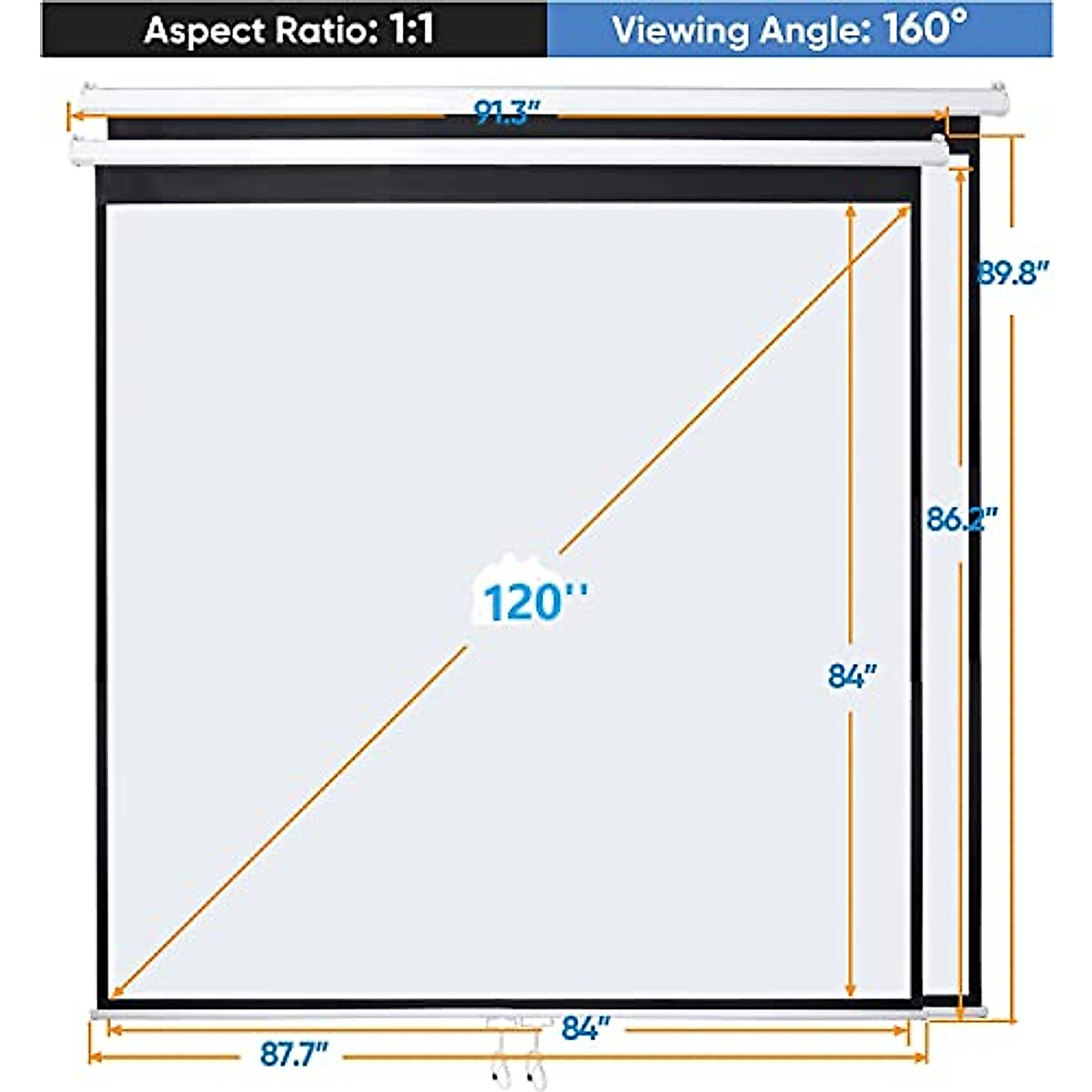 ZENY Portable Projector Screen Manual Pull Down 120 Inch 1:1 Hanging Projection Screen 4K Indoor Outdoor Movies Screen for Home Theater Office Video Game