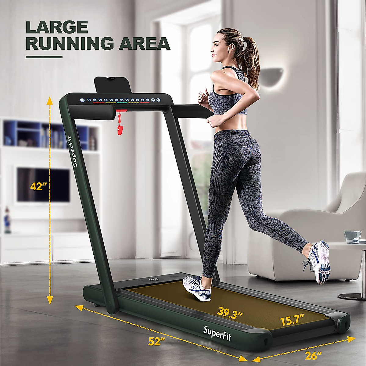 Sporfit 2 in 1 Folding Treadmill,Portable Installation-Free Treadmill with Bluetooth Speaker, Remote Control, APP Control and LED Display, Walking Jogging for Home Office Use, Green