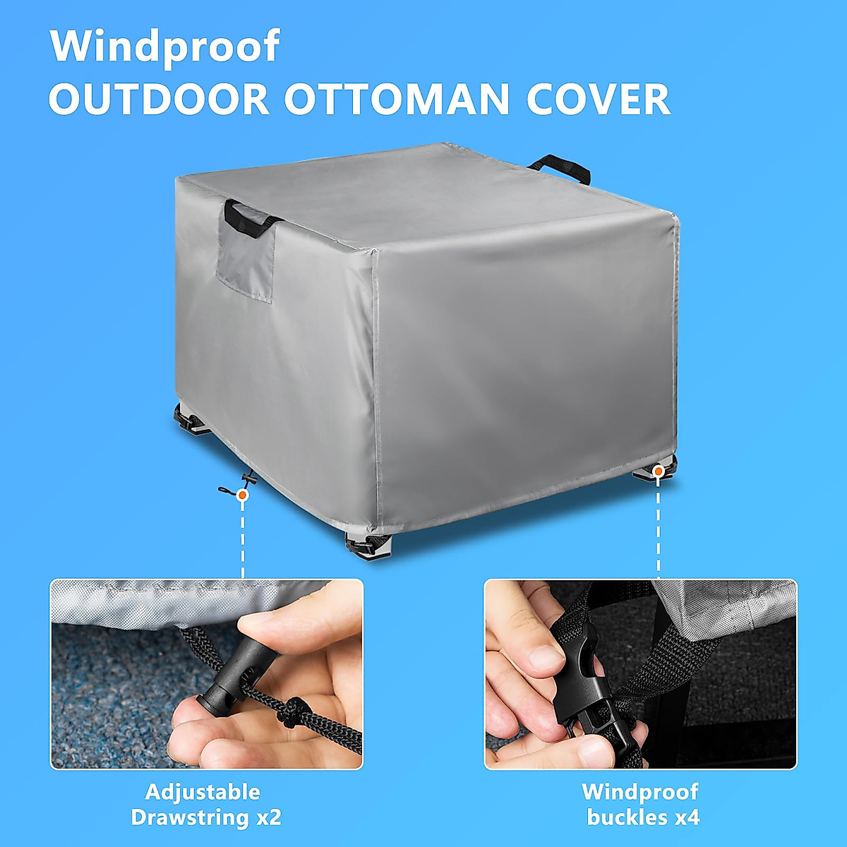 Kovshuiwe Outdoor Patio Ottoman Cover, Waterproof Patio Ottoman Cover,Gray 1Pcs-25 L x 25" W x 17" H