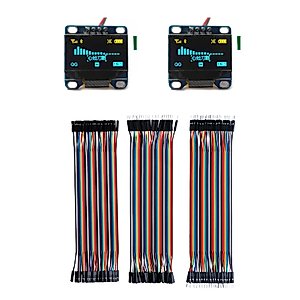 DIYmall 2pcs 0.96" Inch Blue and Yellow I2c IIC Serial 128x64 OLED LCD Module + 120pcs 20cm Dupont Wire Ribbon Cables Kit for Arduino Display Raspberry Pi 51 Msp420 STIM32 SCR Micro:bit