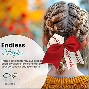 Sportybella - Baseball Stitch Hair Accessories for Girls - Red and White Softball Print Hair Bows, Ponytail Holders Gift Set - 6.5"