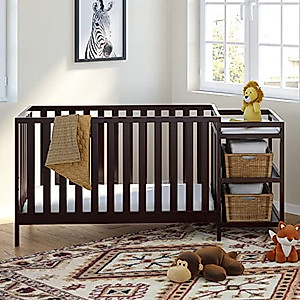 Storkcraft Pacific 4-in-1 Convertible Crib and Changer, Espresso Easily Converts to Toddler Bed, Day Bed or Full Bed, 3 Position Adjustable Height Mattress