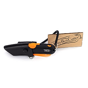 Modern Box Cutter, Squeeze Trigger and Edge Guides, Holster, Lanyard, Extra Blade - 1500 Orange