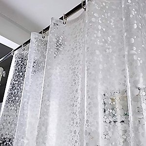 WellColor Shower Curtain Liner 75 Inches Long, 3D EVA Translucent Heavy Duty Weighted Vinyl Shower Liner with 3 Strong Magnets for Bathroom Spa Hotel, Pebble, 72x75 Inch