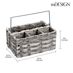 mDesign Plastic Woven Divided Cutlery Storage Organizer Caddy Tote - Basket Holder for Kitchen Table, Cabinet, Pantry - Holds Silverware, Forks, Knives, Spoons, Napkins and other Utensils - Gray