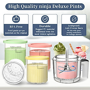 Ninja Creami Deluxe Pint Containers - Fit for CN501CO NC501 NC500, 11-in-1, 24oz XL Ice Cream Makers - 4 Pack Food Ninja Kitchen Creami Cups Bowls - Dishwasher Safe, BPA Free