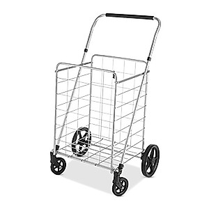 Whitmor Utility Cart with Adjustable Height Handle-Silver/Black