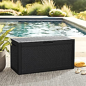 Homall 100 Gallon Large Resin Deck Box Waterproof Outdoor Storage with Padlock Indoor Outdoor Organization and Storage Container for Patio Furniture Cushions, Pool Toys, Garden Tools (Black)