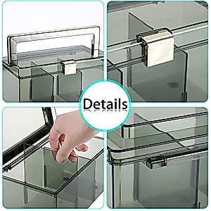 BTSKY Multipurpose Plastic Storage Box with Top Handle & Latch Lock- Portable Storage Box Sewing Box, Tool Box with 2 Removable Grids and Anti-slip Feet for Organizing Art Craft Supplies, Cosmetics, Stationary Supplies(Clear Green)