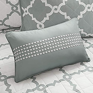 Madison Park Essentials Merritt Reversible Daybed Cover-Fretwork Print, Diamond Quilting All Season Cozy Bedding with Bedskirt, Matching Shams, Decorative Pillow, 75"x39", Grey 6 Piece
