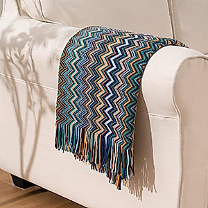 BATTILO PTY Boho Throw Blanket，Bohemian Throw Blankets with Tassel,Decorative Cozy Fall Christmas Throw Blankets for Couch Sofa Picnic (Blue, 50"×60")